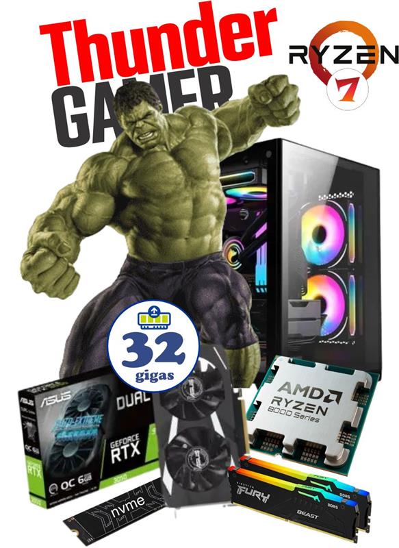 PC AMD THUNDER GAMER RYZEN 7 8700F 32GB DDR5 RGB 1TB A620 RTX5050